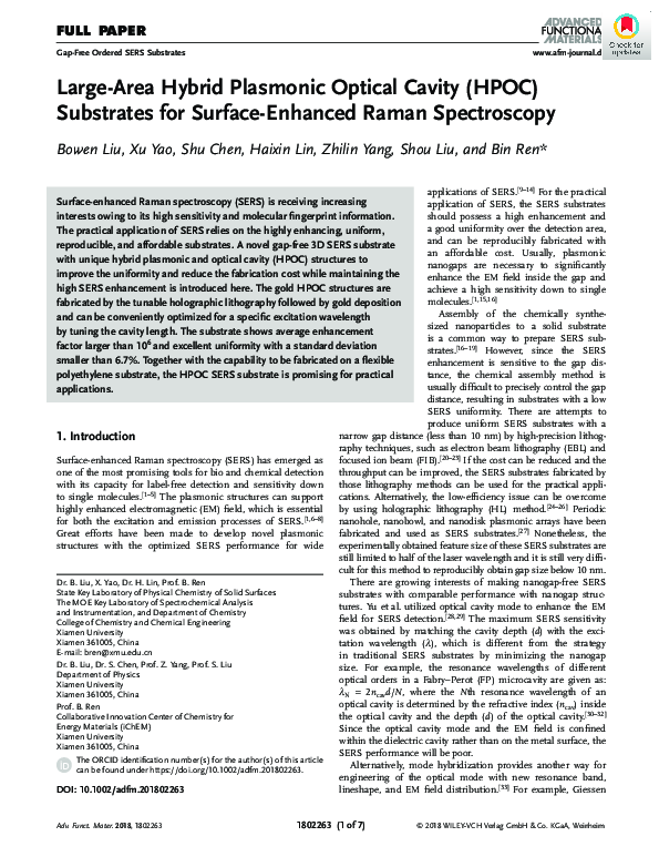 (PDF) Large-Area Hybrid Plasmonic Optical Cavity (HPOC) Substrates for ...