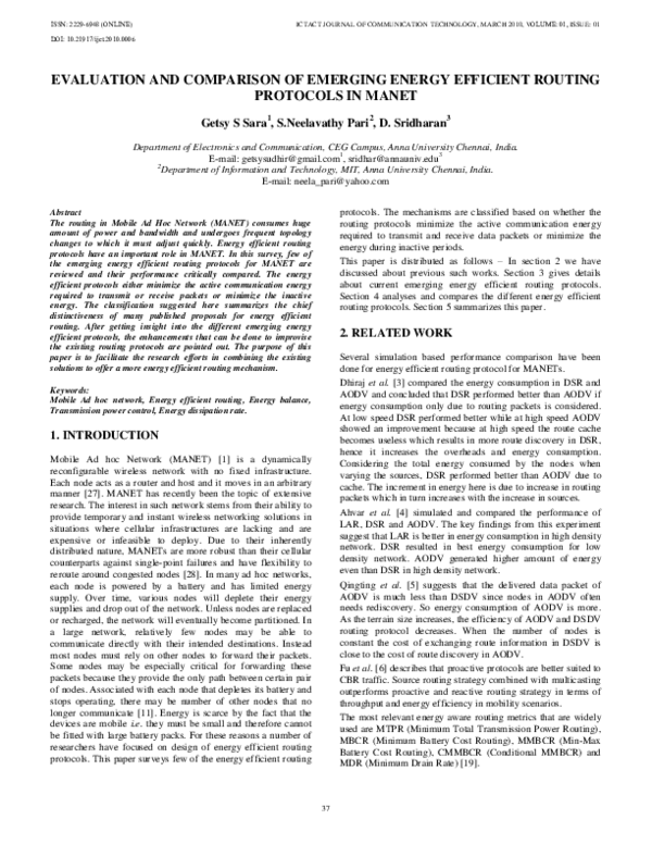 Pdf Evaluation And Comparison Of Emerging Energy Efficient Routing