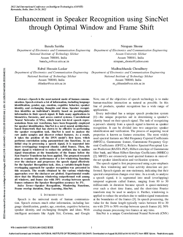 Pdf Enhancement In Speaker Recognition Using Sincnet Through Optimal Window And Frame Shift
