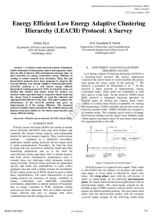 Pdf Energy Efficient Low Energy Adaptive Clustering Hierarchy Leach Protocol A Survey