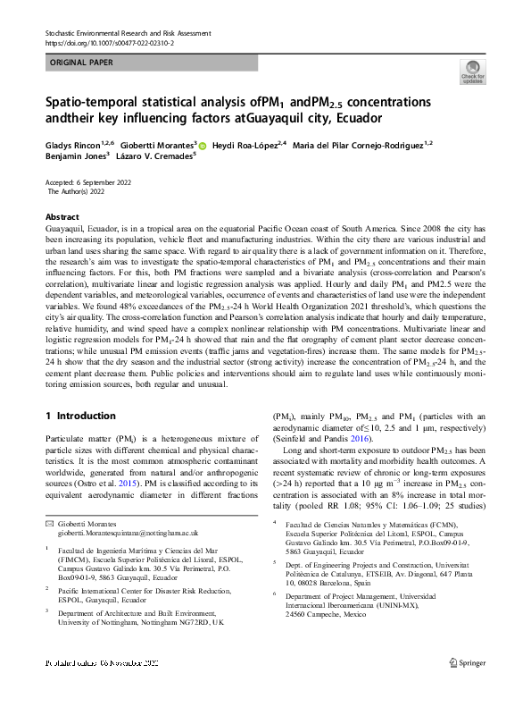 Pdf Spatio Temporal Statistical Analysis Of Pm1 And Pm2 5 Concentrations And Their Key