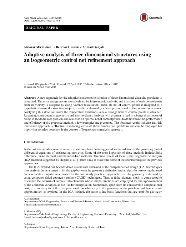 (PDF) Adaptive analysis of three-dimensional structures using an ...