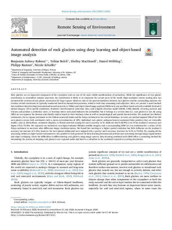 Pdf Automated Detection Of Rock Glaciers Using Deep Learning And Object Based Image Analysis
