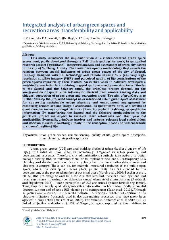 (PDF) Integrated analysis of urban green spaces and recreation areas ...