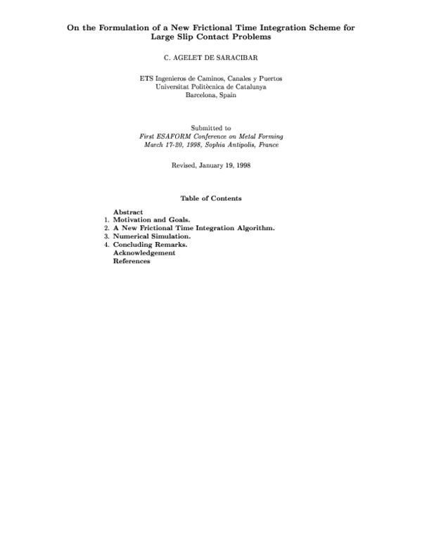 Pdf On The Formulation Of A New Frictional Time Integration Scheme For Large Slip Contact