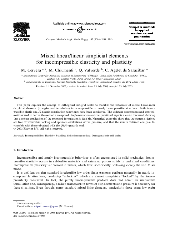 (PDF) Mixed linear/linear simplicial elements for incompressible ...