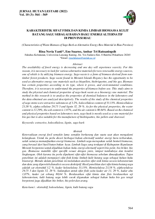 (PDF) Karakteristik Limbah Biomassa Kulit Batang Sagu Sebagai Bahan ...