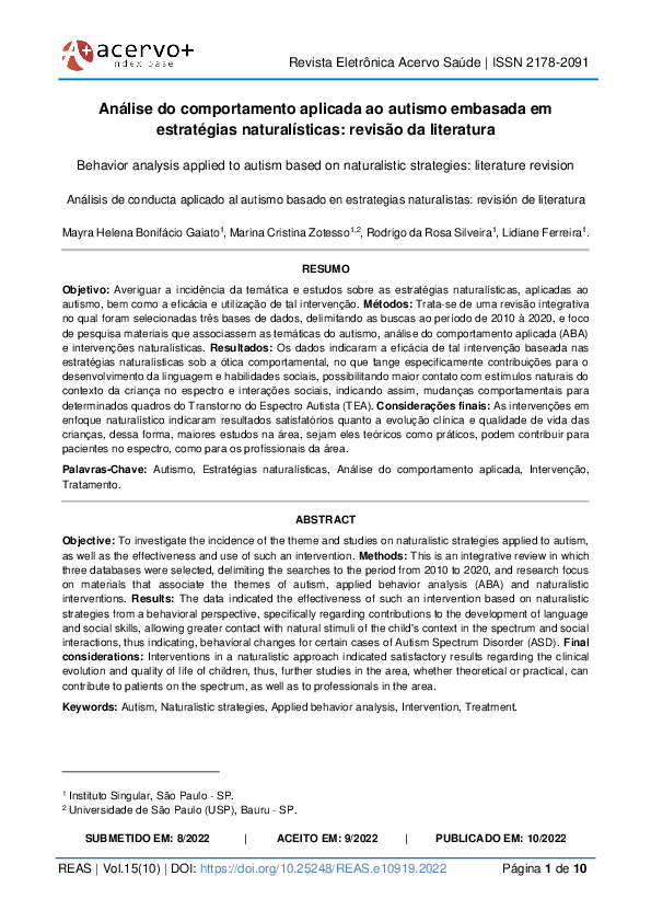 (PDF) Análise do comportamento aplicada ao autismo embasada em ...