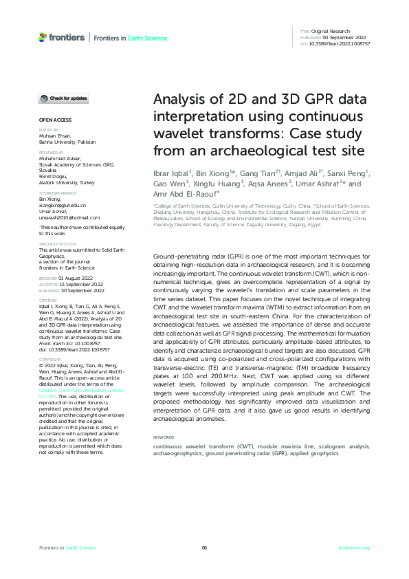Pdf Analysis Of 2d And 3d Gpr Data Interpretation Using Continuous Wavelet Transforms Case
