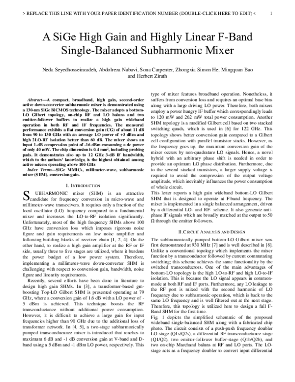 (PDF) A Sige High Gain And Highly Linear F-Band Single-Balanced ...