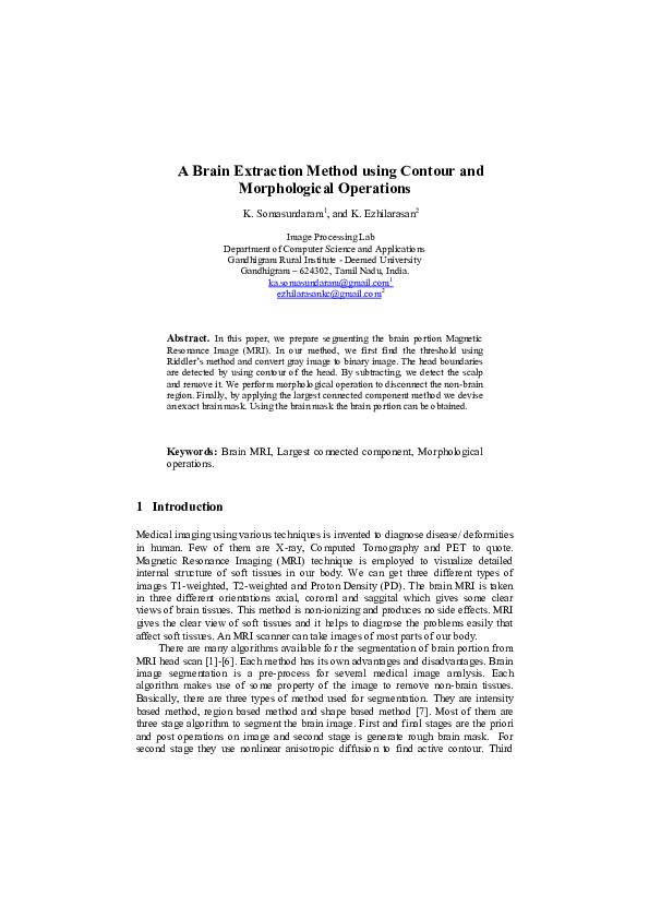 (PDF) A brain extraction method using contour and morphological operations