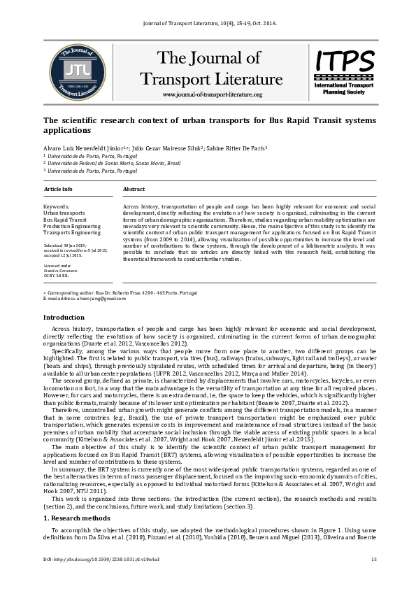 (PDF) The scientific research context of urban transports for Bus Rapid ...
