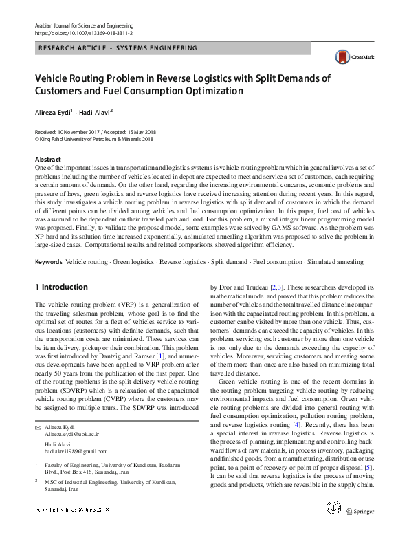 (PDF) Vehicle Routing Problem in Reverse Logistics with Split Demands ...