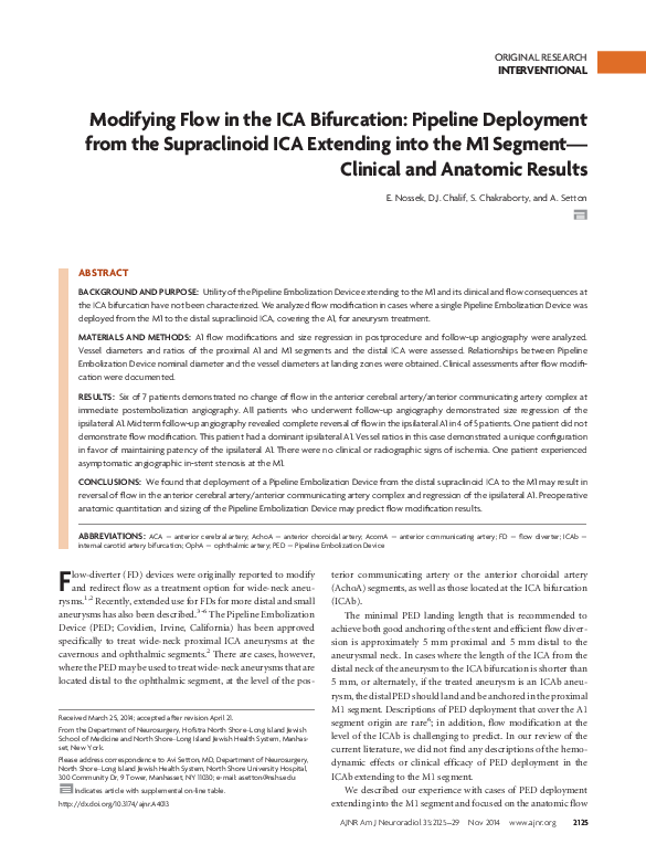 (PDF) ORIGINAL RESEARCH INTERVENTIONAL Modifying Flow in the ICA ...