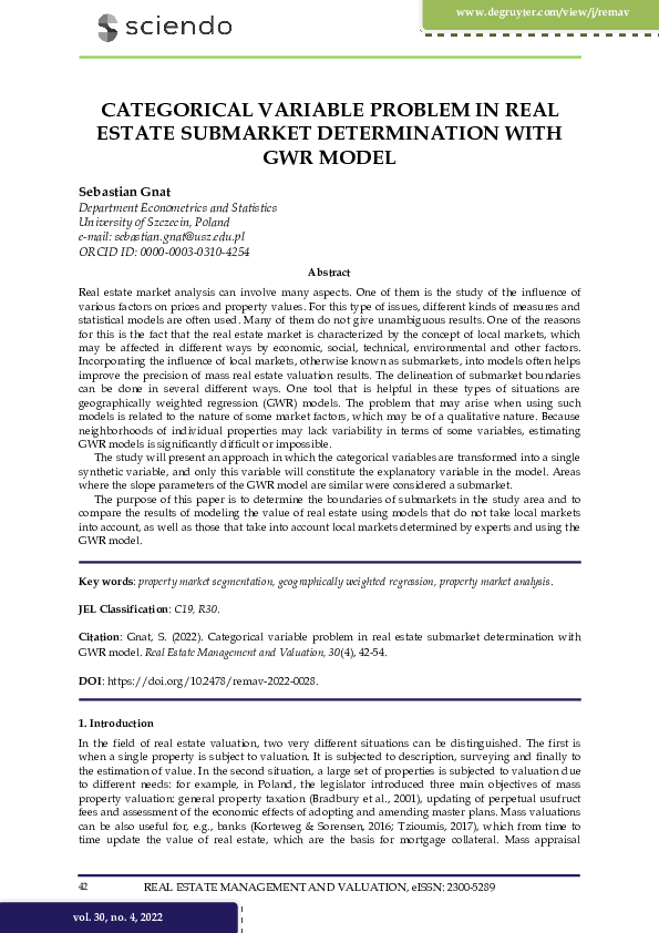 (PDF) Categorical Variable Problem In Real Estate Submarket ...