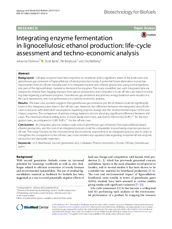 (PDF) Integrating enzyme fermentation in lignocellulosic ethanol production: life-cycle ...