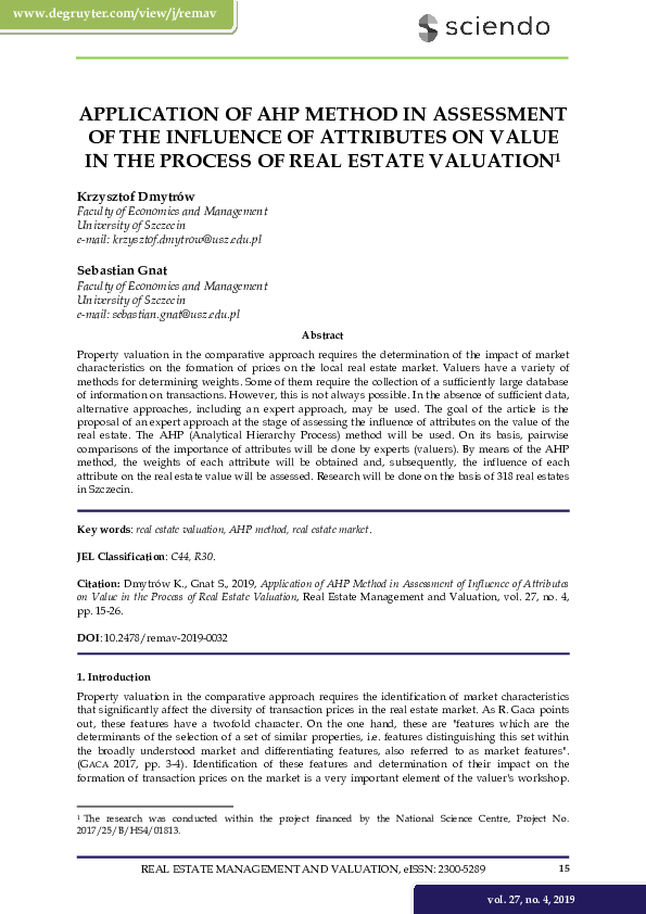 (PDF) Application of AHP Method in Assessment of the Influence of ...