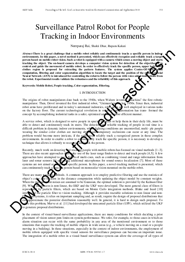 (PDF) Surveillance Patrol Robot for People Tracking in Indoor Environments