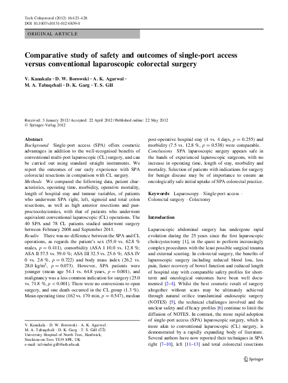 (PDF) Comparative study of safety and outcomes of single-port access versus conventional ...