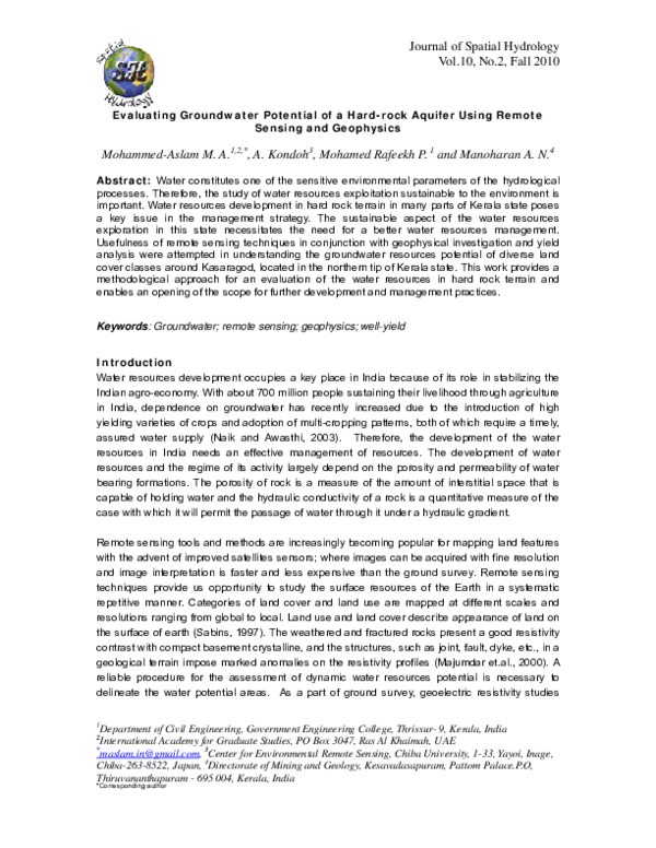 (PDF) Evaluating Groundwater Potential of a Hard-rock Aquifer Using Remote Sensing and ...