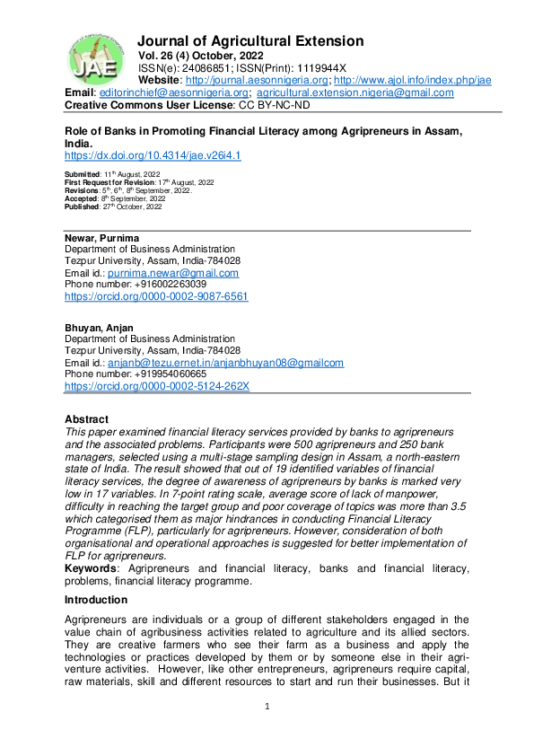 (PDF) Role of banks in promoting financial literacy among agripreneurs ...