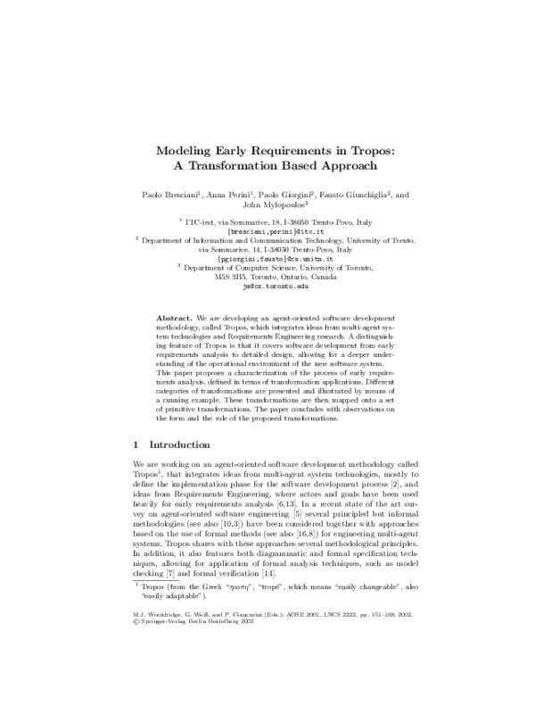 (PDF) Modeling Early Requirements in Tropos: A Transformation Based ... (PDF) Modeling Early Requirements in Tropos: A Transformation Based ...