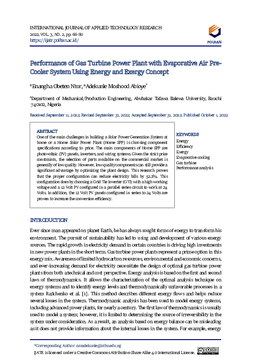 (PDF) Performance of Gas Turbine Power Plant with Evaporative Air Pre ...