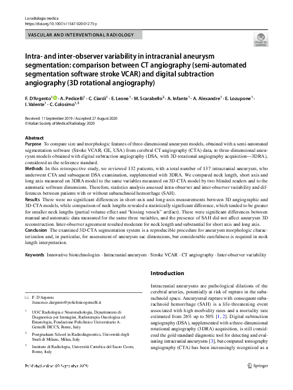 (PDF) Intra- and inter-observer variability in intracranial aneurysm ...
