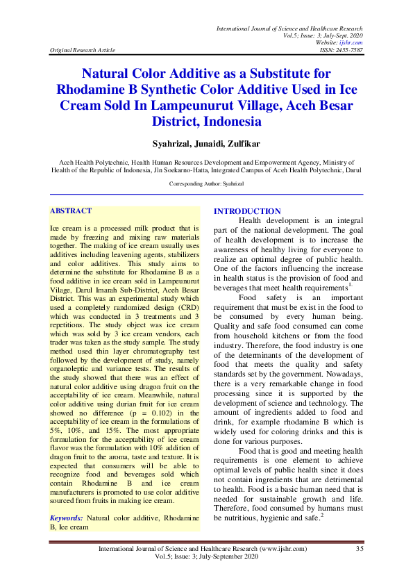 (PDF) Natural Color Additive as a Substitute For Rhodamine B Synthetic ...