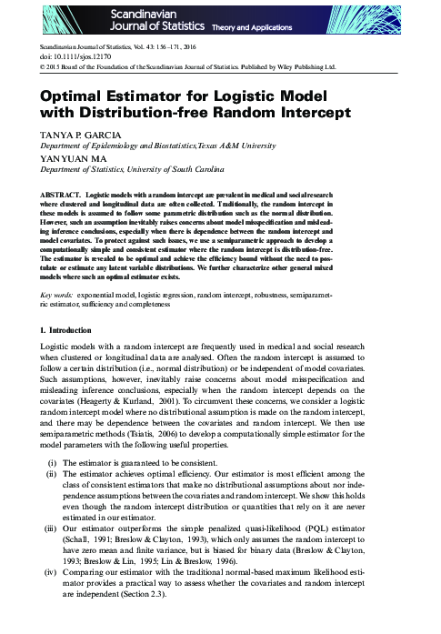 (PDF) Optimal Estimator for Logistic Model with Distribution‐free ...
