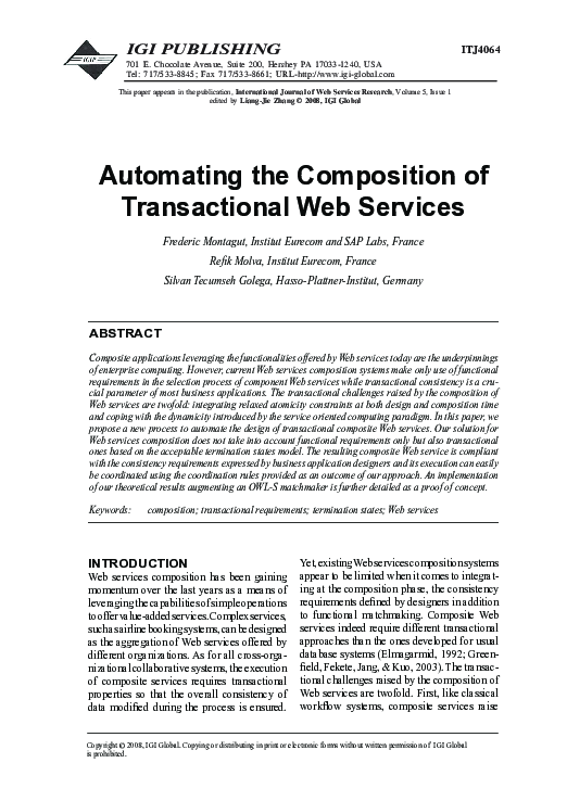 Pdf Automating The Composition Of Transactional Web Services