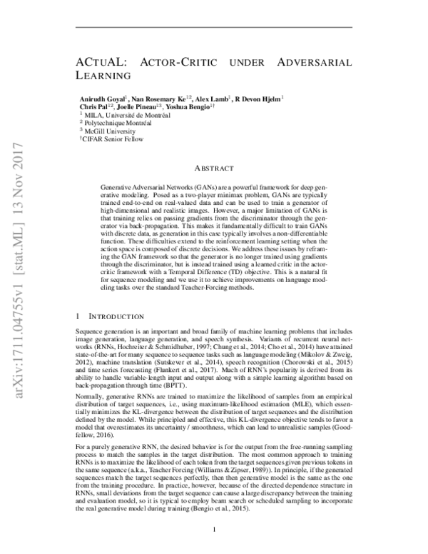 (PDF) ACtuAL: Actor-Critic Under Adversarial Learning