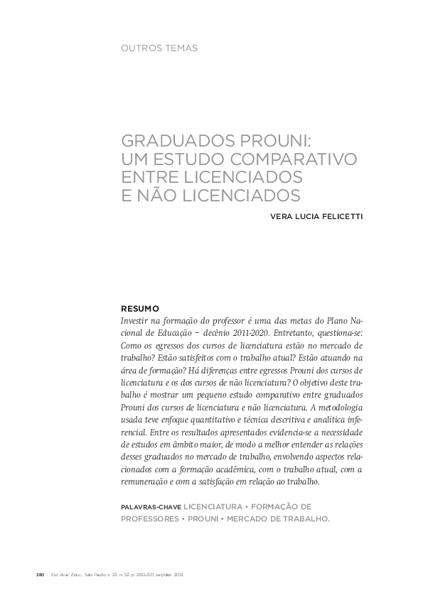 (PDF) Graduados Prouni: um estudo comparativo entre licenciados e não ...