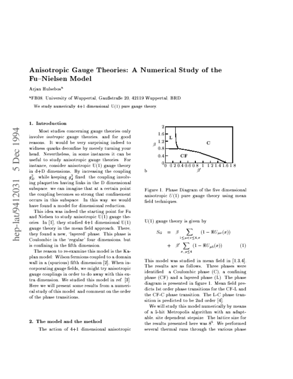 (PDF) Anisotropic gauge theories: A numerical study of the Fu—Nielsen model