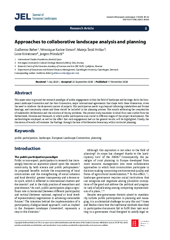 (PDF) Approaches to collaborative landscape analysis and planning