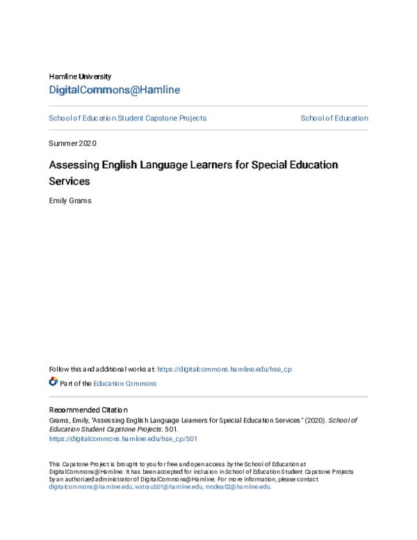 (PDF) Assessing English Language Learners for Special Education Services