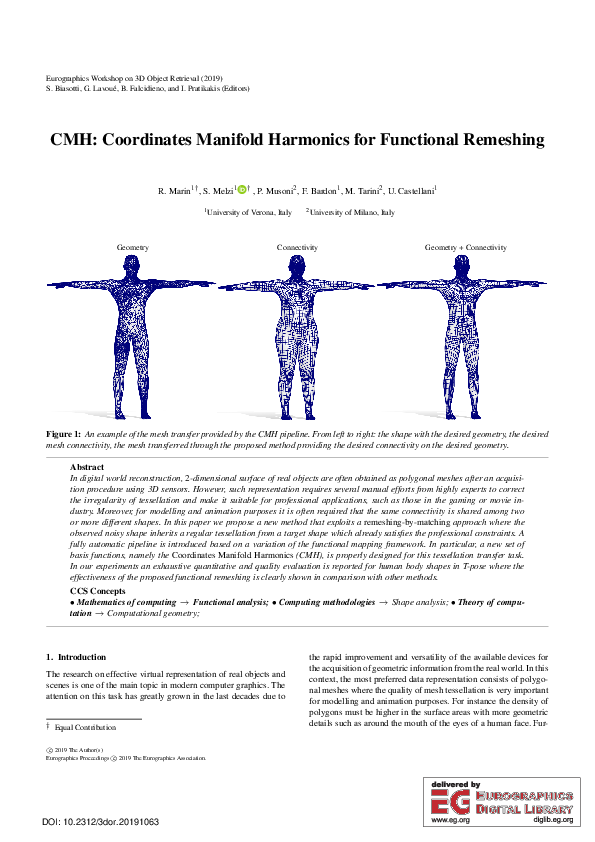 (PDF) CMH: Coordinates Manifold Harmonics for Functional Remeshing