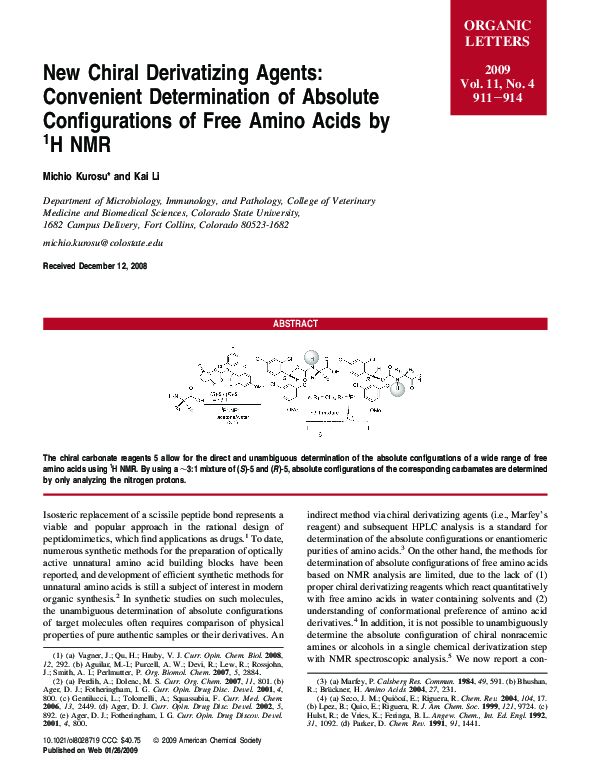 (PDF) New Chiral Derivatizing Agents: Convenient Determination of ...