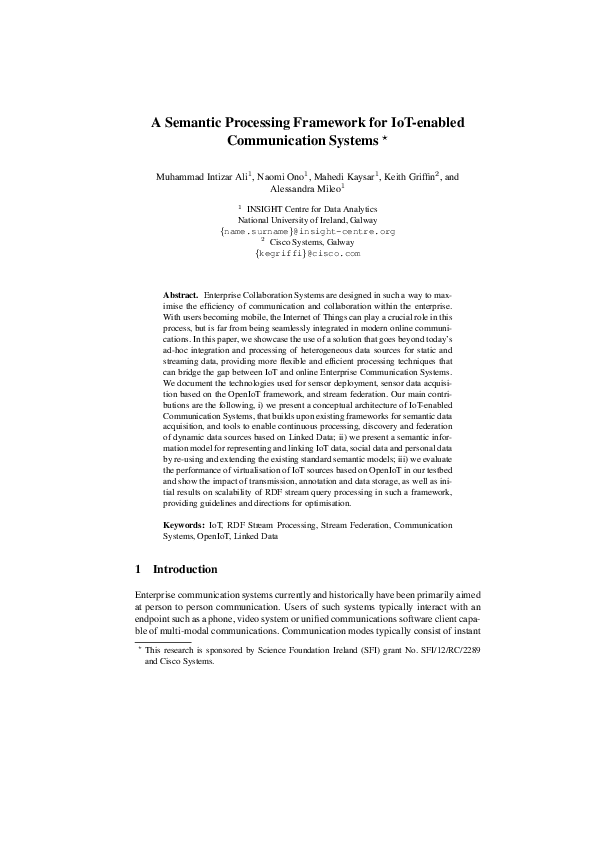 (PDF) A Semantic Processing Framework for IoT-Enabled Communication Systems | Alessandra Mileo ...