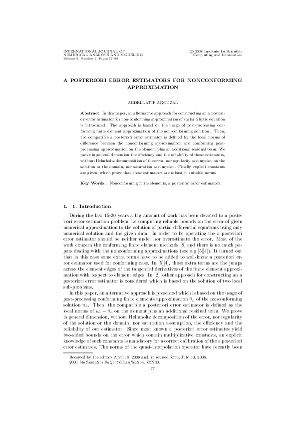 Pdf A Posteriori Error Estimator For Nonconforming Finite Element Methods