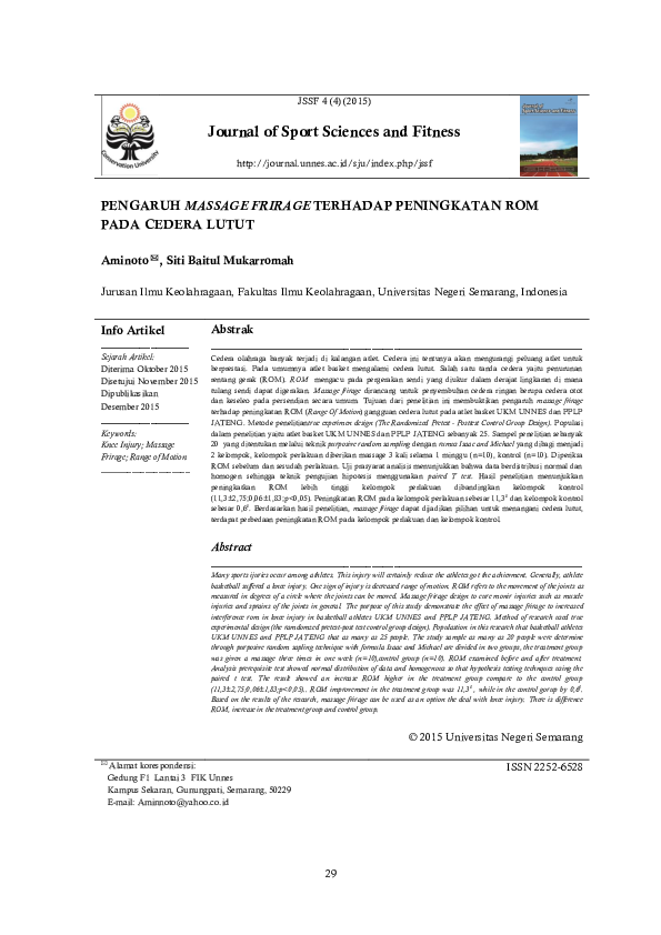 (PDF) PENGARUH MASSAGE FRIRAGE TERHADAP PENINGKATAN ROM PADA CEDERA LUTUT