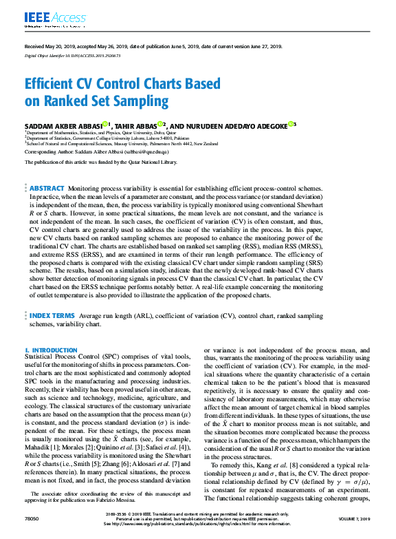 Pdf Efficient Cv Control Charts Based On Ranked Set Sampling