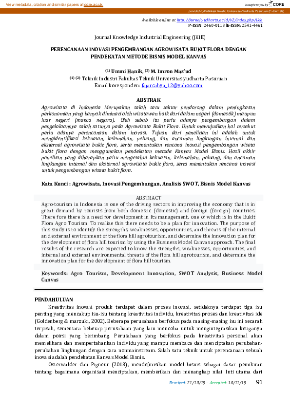 (PDF) Perencanaan Inovasi Pengembangan Agrowisata Bukit Flora Dengan ...