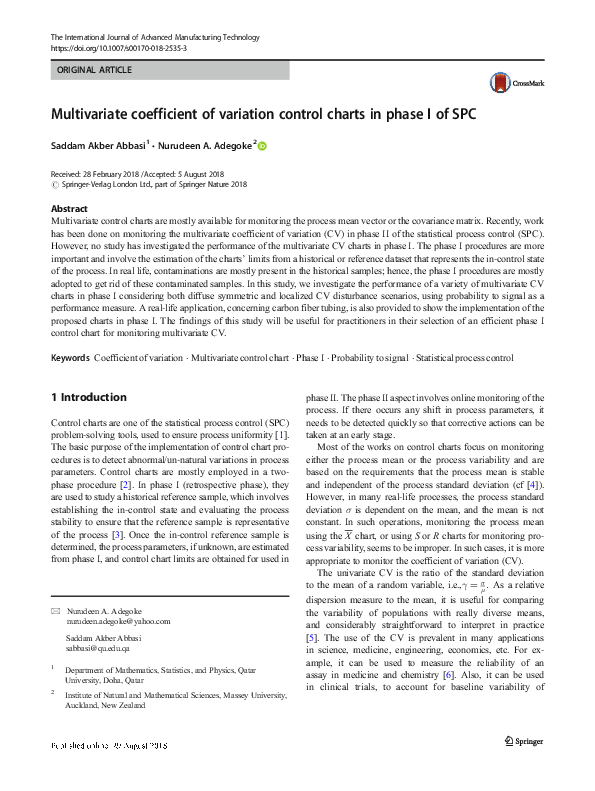 (PDF) Multivariate coefficient of variation control charts in phase I ...