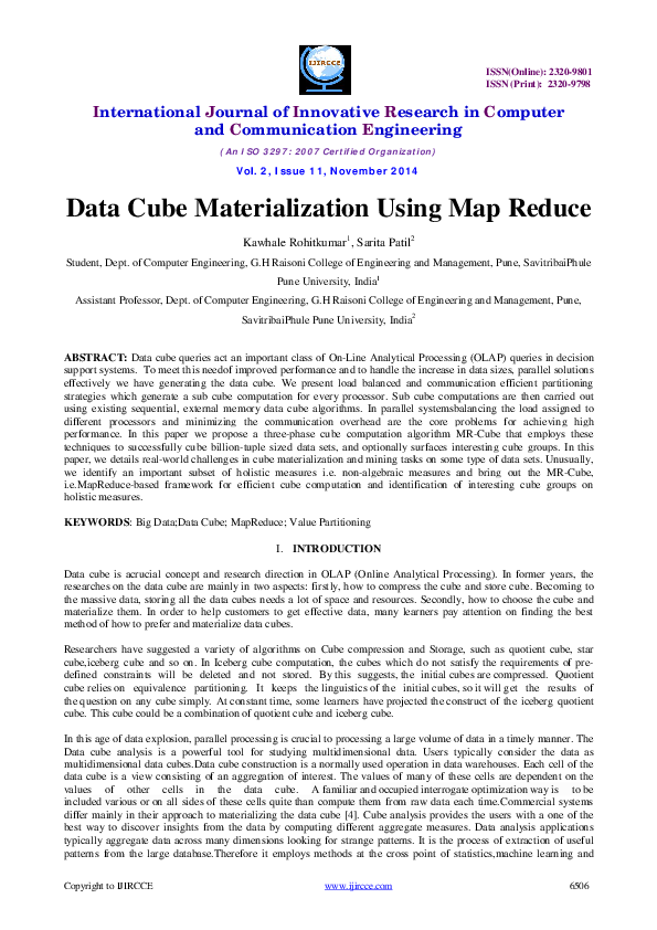 (PDF) Data Cube Materialization Using Map Reduce | Sarita Patil - Academia.edu