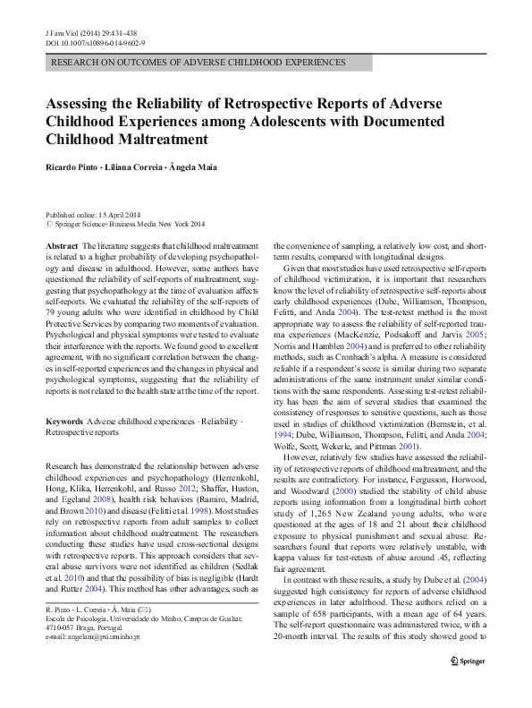 Pdf Assessing The Reliability Of Retrospective Reports Of Adverse