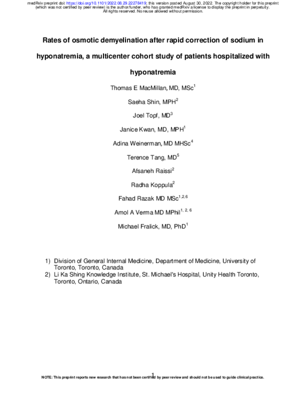 (PDF) Rates of osmotic demyelination after rapid correction of sodium ...