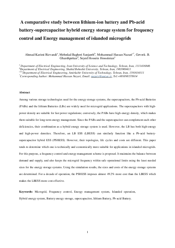 (PDF) A comparative study between lithium-ion battery and Pb-acid battery-supercapacitor hybrid ...