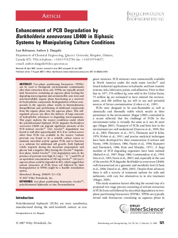 (PDF) Enhancement of PCB degradation byBurkholderia xenovorans LB400 in ...