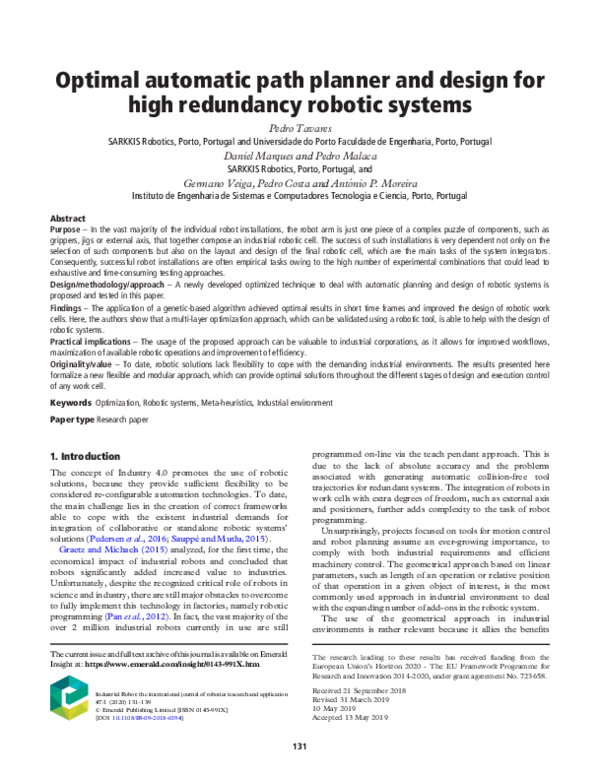(PDF) Optimal automatic path planner and design for high redundancy robotic systems